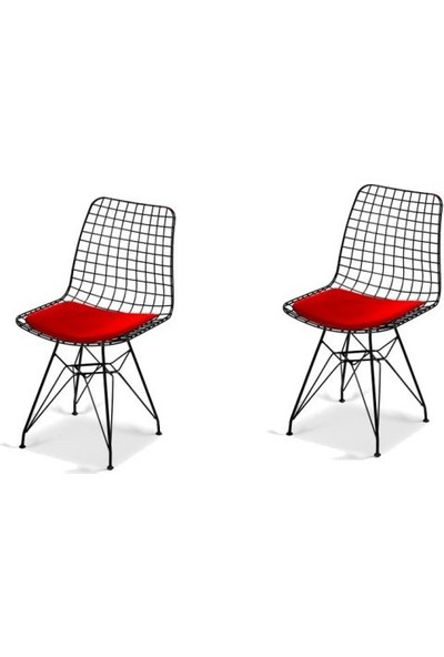Çelik Sandalye Tel Sandalye Kırmızı Minderli 2'li