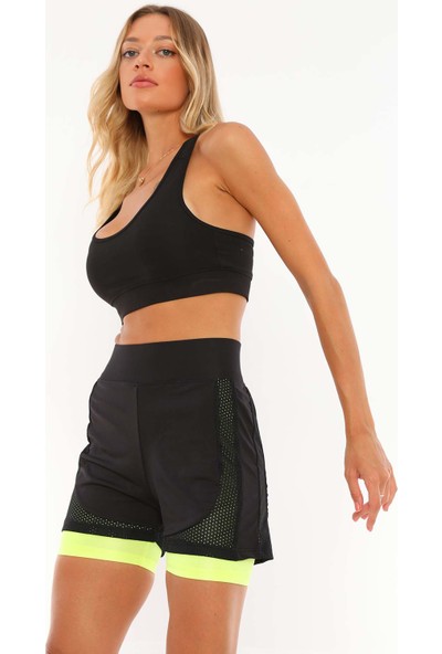 Pucka Fashion File Detaylı Spor Kadın Taytlı Şort