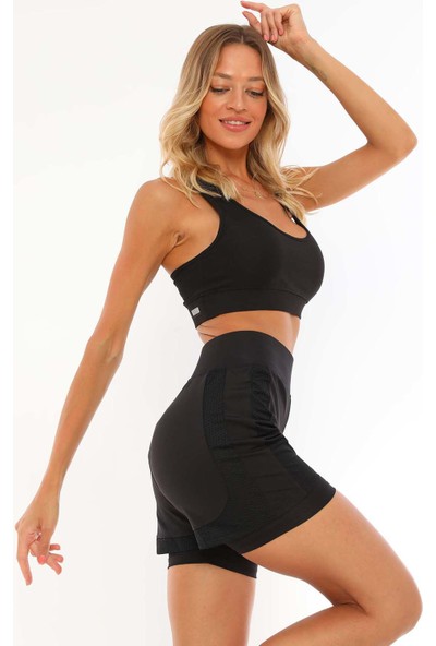 Pucka Fashion File Detaylı Spor Kadın Taytlı Şort