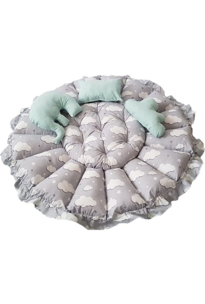 Babynest Dünyası Yeşil Gri Bulut Babynest Yuvarlak Uyku ve Oyun Minderi Babynest Dünyası Yeşil Gri Bulut Babynest Yuvarlak Uyku ve Oyun Minderi
