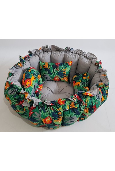 Babynest Dünyası Yeşil Hayvan Gri Yuvarlak Babynest Uyku ve Oyun Minderi