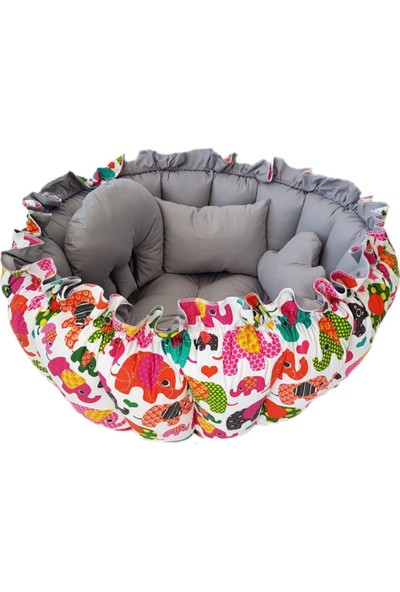 Babynest Dünyası Fil Gri Yuvarlak Babynest Uyku ve Oyun Minderi