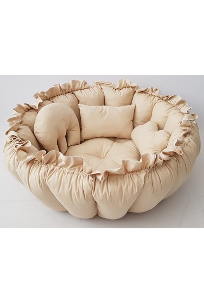 Babynest Dünyası Latte Renk Yuvarlak Babynest Uyku ve Oyun Minderi