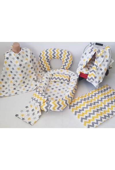 Babynest Dünyası Sarı Yıldız Sarı Zigzag 8 Parça Babynest Seti