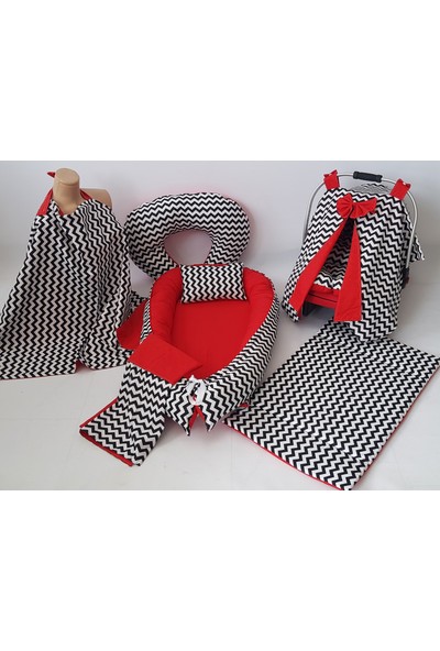 Babynest Dünyası Siyah Zigzag Kırmızı 8 Parça Babynest Seti Babynest Dünyası Siyah Zigzag Kırmızı 8 Parça Babynest Seti