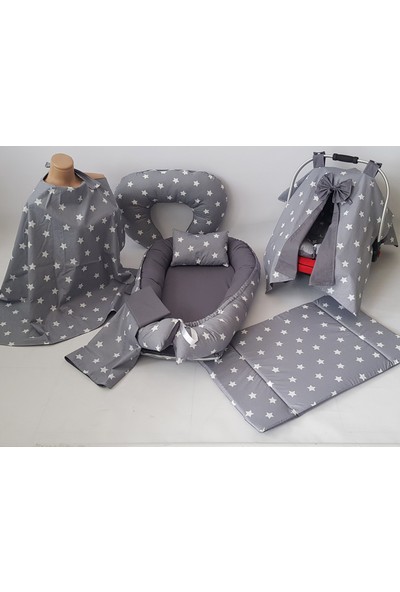 Babynest Dünyası Gri Yıldız Koyu Gri 8 Parça Babynest Seti Babynest Dünyası Gri Yıldız Koyu Gri 8 Parça Babynest Seti