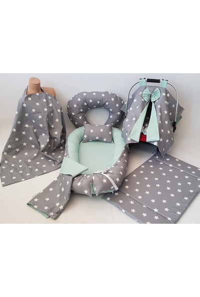 Babynest Dünyası Gri Yıldız Yeşil 8 Parça Babynest Seti Babynest Dünyası Gri Yıldız Yeşil 8 Parça Babynest Seti