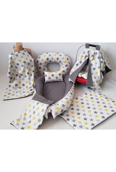 Babynest Dünyası Sarı Yıldız Antrasit Gri 8 Parça Babynest Seti Babynest Dünyası Sarı Yıldız Antrasit Gri 8 Parça Babynest Seti