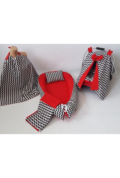 Babynest Dünyası Siyah Zigzag Kırmızı 6 Parçadan Oluşan Babynest Set Babynest Dünyası Siyah Zigzag Kırmızı 6 Parçadan Oluşan Babynest Set