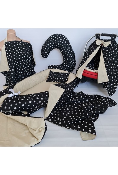 Babynest Dünyası Siyah Yıldız Kapiçino 8 Parça Babynest Seti Babynest Dünyası Siyah Yıldız Kapiçino 8 Parça Babynest Seti