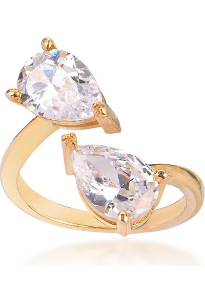 Coşar Silver Zirkon Taşlı Pırlanta Montür Altın Kaplama Damla Taşlı Gümüş Yüzük