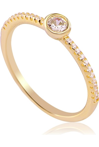 Coşar Silver Zırkon Taşlı Pırlanta Montür Altın Kaplama Tek Taş Gümüş Yüzük