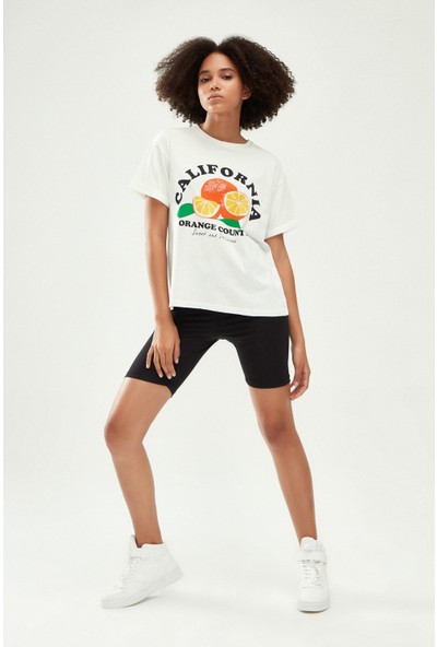 Quzu Baskılı Tişört Beyaz