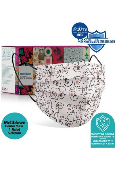 Medizer One Line Art Desenli Meltblown Kumaş Full Ultrasonik 3 Katlı Cerrahi Maske - Burun Telli Medizer One Line Art Desenli Meltblown Kumaş Full Ultrasonik 3 Katlı Cerrahi Maske - Burun Telli