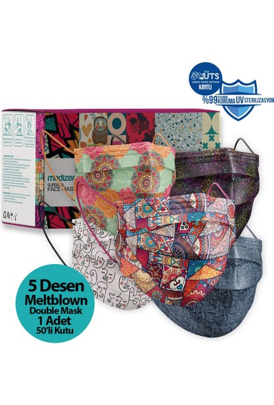 Medizer Mouds Serisi 2 Meltblown Kumaş 3 Katlı Full Ultrasonik Cerrahi Ağız Maskesi 5 Desen - Burun Telli Medizer Mouds Serisi 2 Meltblown Kumaş 3 Katlı Full Ultrasonik Cerrahi Ağız Maskesi 5 Desen - Burun Telli