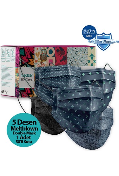 Medizer Man Serisi 2 Meltblown Kumaş 3 Katlı Full Ultrasonik Cerrahi Ağız Maskesi 5 Desen - Burun Telli Medizer Man Serisi 2 Meltblown Kumaş 3 Katlı Full Ultrasonik Cerrahi Ağız Maskesi 5 Desen - Burun Telli