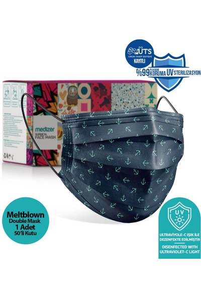 Medizer Yeşil Çapa Desenli Meltblown Kumaş Full Ultrasonik 3 Katlı Cerrahi Maske - Burun Telli Medizer Yeşil Çapa Desenli Meltblown Kumaş Full Ultrasonik 3 Katlı Cerrahi Maske - Burun Telli