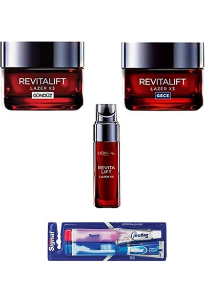 Loreal Paris Revitalift Lazer X3 3'lü Set Gündüz ve Gece Kremi 50 ml Serum 30 ml + Signal Seyahat Seti