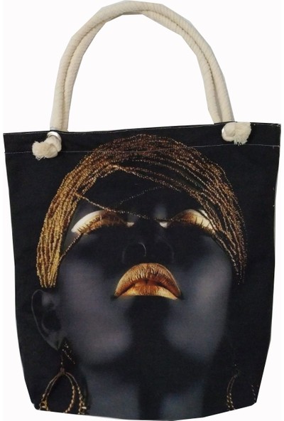 Alkan Homes Kırlent Dünyası Afrikalı Kızı Figürlü Astarlı-Fermuarlı Dijital Baskılı Çok Amaçlı Çanta