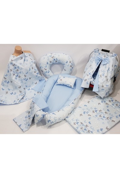 Babynest Dünyası Mavi Kelebek 8 Parça Babynest Seti Babynest Dünyası Mavi Kelebek 8 Parça Babynest Seti