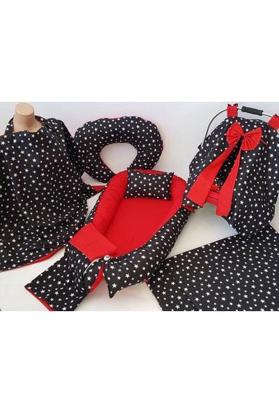 Babynest Dünyası Siyah Yıldız Kırmızı 8 Parça Babynest Seti Babynest Dünyası Siyah Yıldız Kırmızı 8 Parça Babynest Seti