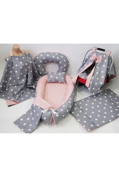 Babynest Dünyası Gri Yıldız Pudra 8 Parça Babynest Seti Babynest Dünyası Gri Yıldız Pudra 8 Parça Babynest Seti