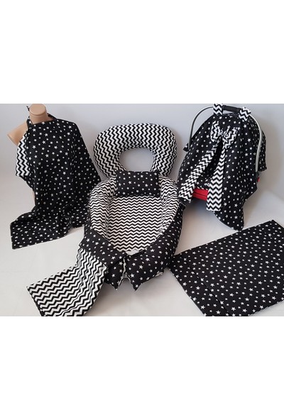 Babynest Dünyası Siyah Yıldız Zigzag 8 Parça Babynest Seti Babynest Dünyası Siyah Yıldız Zigzag 8 Parça Babynest Seti
