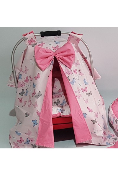 Babynest Dünyası Pembe Kelebek Puset Örtüsü ve Puset Minderi Babynest Dünyası Pembe Kelebek Puset Örtüsü ve Puset Minderi