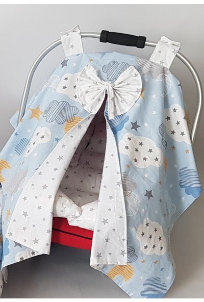 Babynest Dünyası Mavi Bulut Puset Örtüsü ve Puset Minderi Babynest Dünyası Mavi Bulut Puset Örtüsü ve Puset Minderi