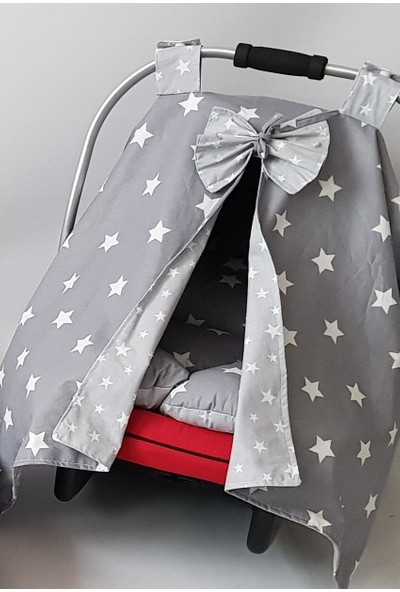 Babynest Dünyası Gri Yıldız Puset Örtüsü ve Puset Minderi