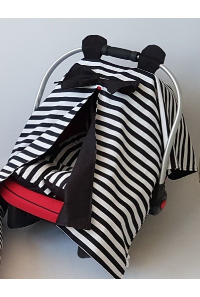 Babynest Dünyası Siyah Çizgi Puset Örtüsü ve Puset Minderi