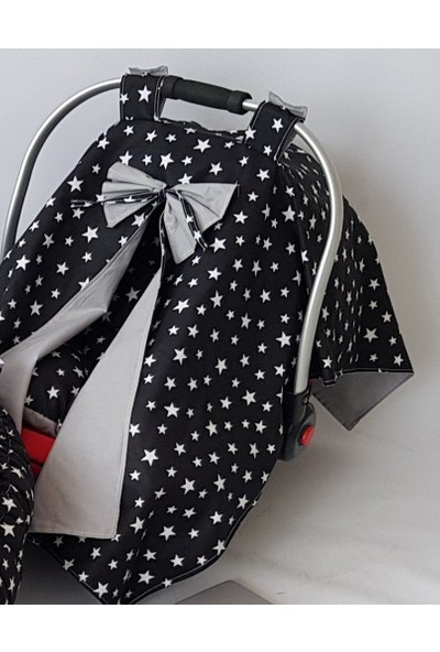 Babynest Dünyası Siyah Yıldız Puset Örtü ve Puset Minderi
