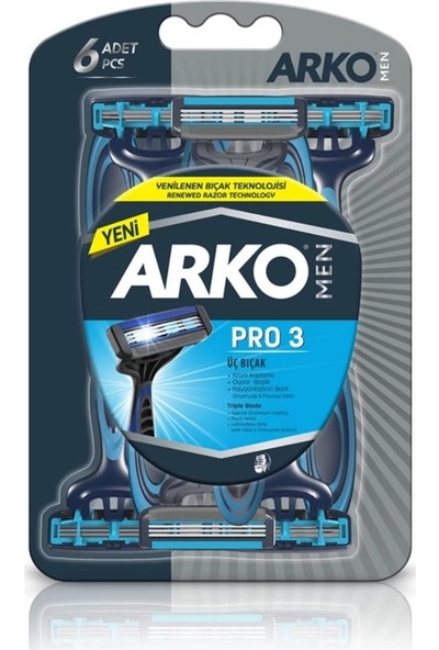 Arko Men Pro 3 Bıçaklı Tıraş Bıçağı 6'lı