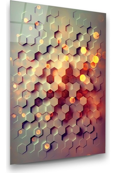 Glass Art Soyut Altıgen Dikey Cam Tablo