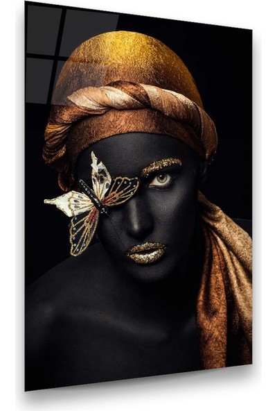 Glass Art Siyahi Kadın Dikey Cam Tablo