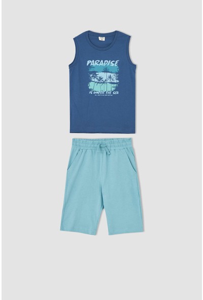 DeFacto Erkek Çocuk Yazı Baskılı Atlet Ve Şort Takım V0785A621Hs