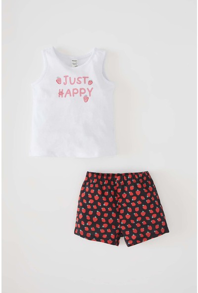 Defacto Kız Bebek Çilek Desenli Kolsuz Pijama Takımı V6581A221HS