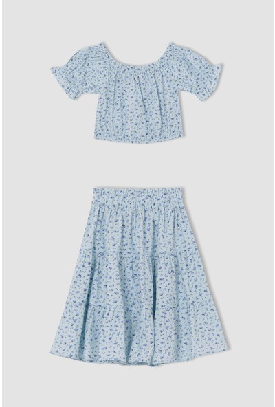 Defacto Kız Çocuk Çiçekli Kısa Kollu Bluz Ve Etek Takımı V6931A621HS