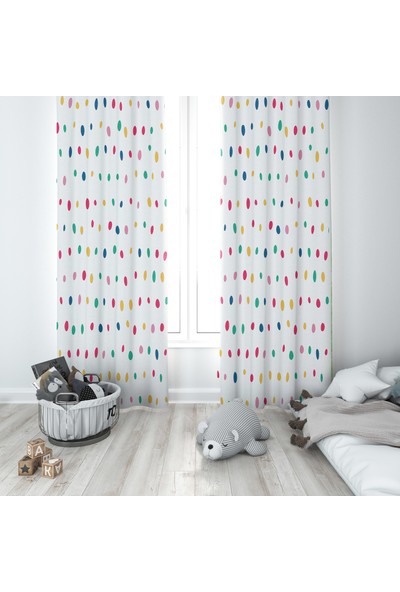 Halımarkt HM-B135 Renkli Puantiyeli Çocuk Odası Fon Perde 70X260 Halımarkt HM-B135 Renkli Puantiyeli Çocuk Odası Fon Perde 70X260