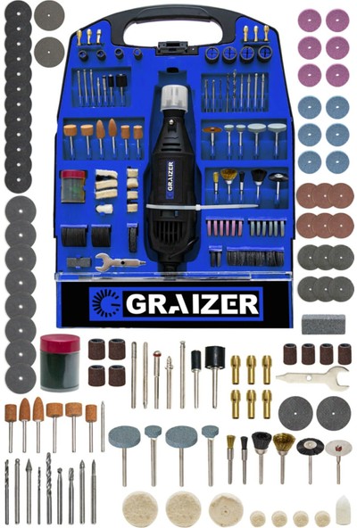 Graizer 320 Watt Devir Ayarli 234 Parça Hobi Gravür Seti El Motoru Mini Taşlama Seti Mavi Graizer 320 Watt Devir Ayarli 234 Parça Hobi Gravür Seti El Motoru Mini Taşlama Seti Mavi