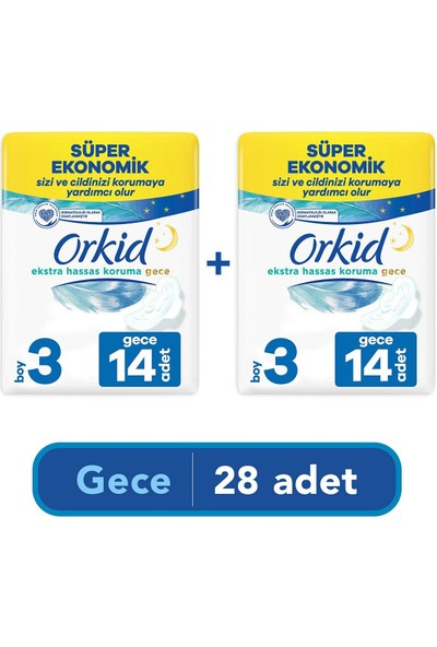 Orkid Extra Hassas Koruma Gece Süper Ekonomik Paket 28 Ped (14X2) Boy 3 Orkid Extra Hassas Koruma Gece Süper Ekonomik Paket 28 Ped (14X2) Boy 3