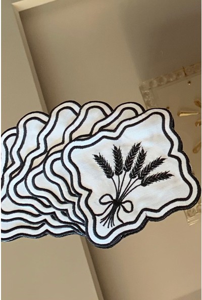 Bernoli Başak Kokteyl Peçetesi Sunumluk 6 Lı Takım Siyah (Bardak Altlıgı)