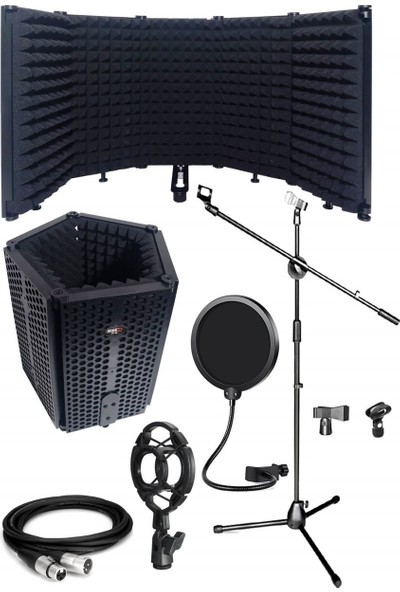 Midex PF-43X Set Mikrofon Ses Yalıtım Paneli Stand Filtre Shock Mount Xlr Kablo Sünger Midex PF-43X Set Mikrofon Ses Yalıtım Paneli Stand Filtre Shock Mount Xlr Kablo Sünger