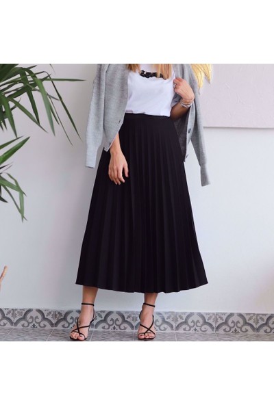 Vita Terrena Siyah Renk Piliseli Etek