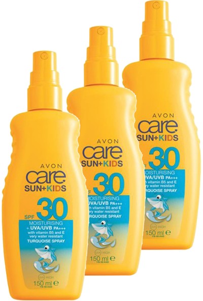 Avon Care Çocuklar Için Turkuaz Renkli Güneş Spreyi SPF30 150 Ml. Üçlü Set