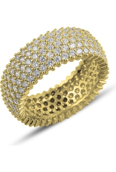 Gümüşhane Silver Altın Kaplama 5 Sıra Zirkon Taşlı Tamtur Yüzük