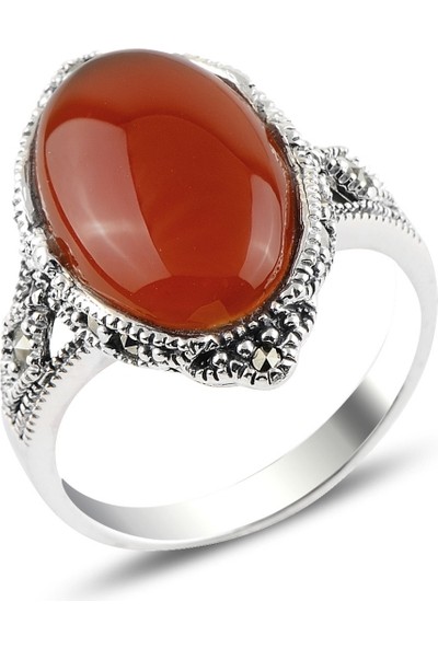 Gümüşhane Silver Kırmızı Akik & Markazit Taşlı Yüzük