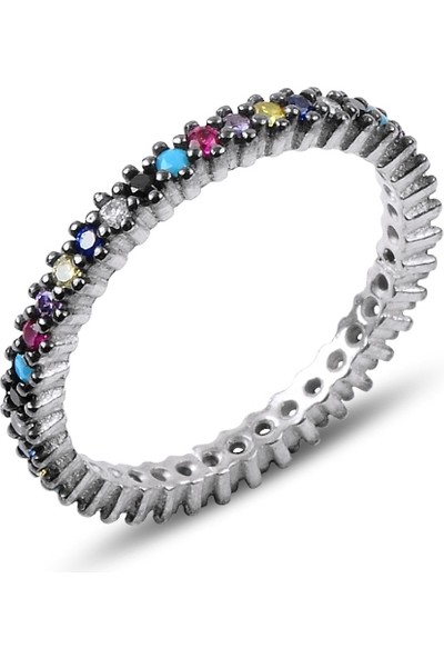 Gümüşhane Silver Tek Sıra Karışık Zirkon Taşlı Tamtur Yüzük