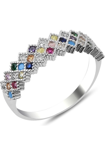 Gümüşhane Silver 3 Sıra Mix Zirkon Taşlı Yarımtur Yüzük