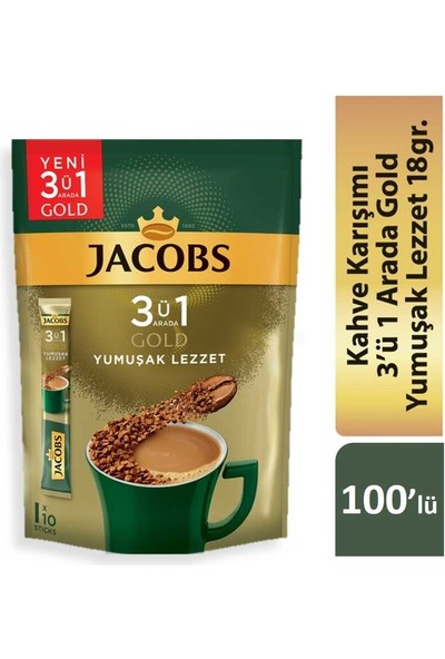 Jacobs 3ü1 Arada Gold Kahve Karışımı Yumuşak Lezzet 100'LÜ Jacobs 3ü1 Arada Gold Kahve Karışımı Yumuşak Lezzet 100'LÜ